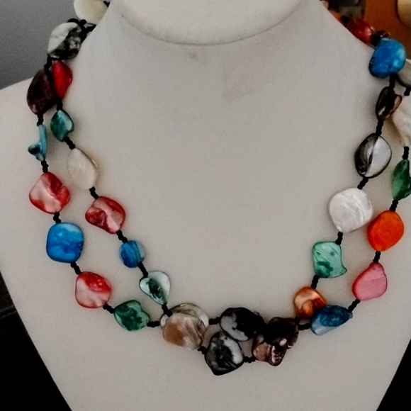 Vintage | Jewelry | Multi Colored Dyed Double Strand Artisan Shell ...